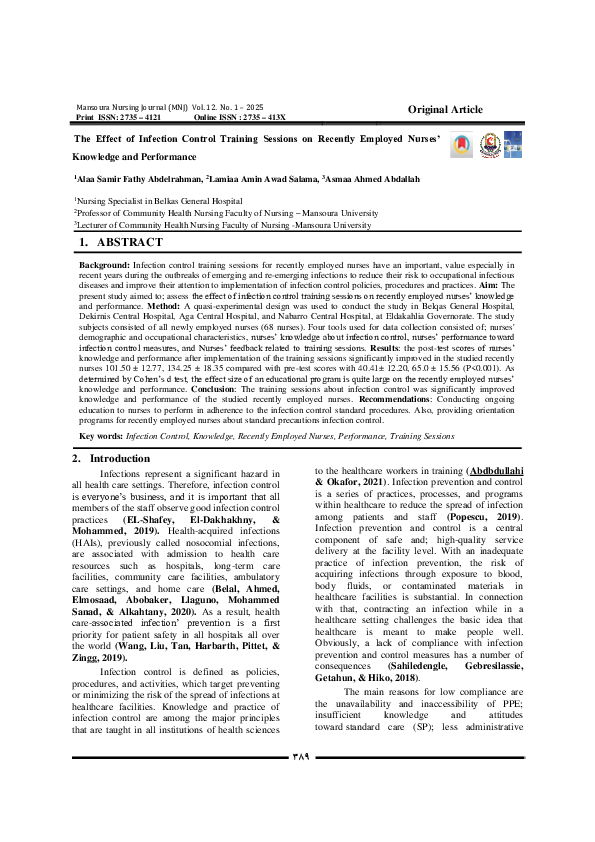 (PDF) The Effect of Infection Control Training Sessions on Recently ...