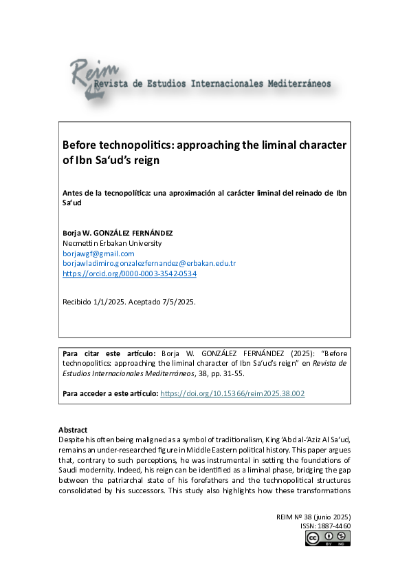 (PDF) Before Technopolics: Approaching the Liminal Character of Ibn Sa'ud's Reign