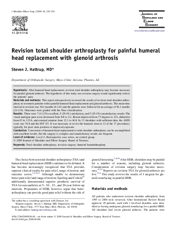 (PDF) Revision total shoulder arthroplasty for painful humeral head ...
