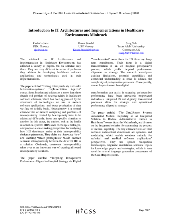 (PDF) Introduction to the Minitrack on IT Architectures and Implementations in Healthcare ...