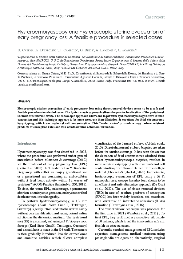 (PDF) Hysteroembryoscopy and hysteroscopic uterine evacuation of early ...