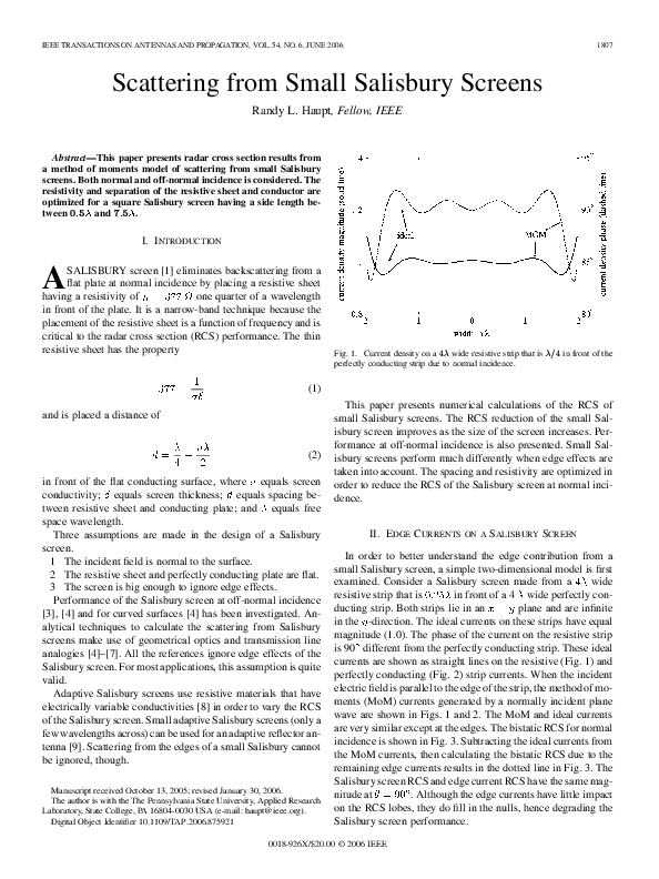 (PDF) Scattering from Small Salisbury Screens