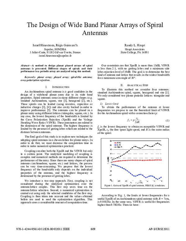(PDF) The design of wide band planar arrays of spiral antennas