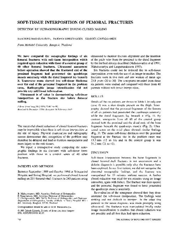 (PDF) Soft-tissue interposition of femoral fractures. Detection by ...