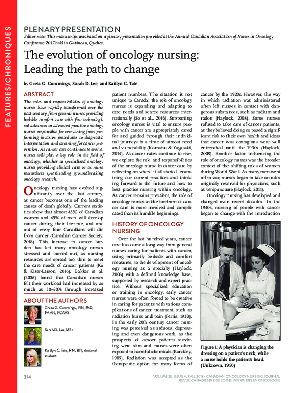 (PDF) The evolution of oncology nursing: Leading the path to change