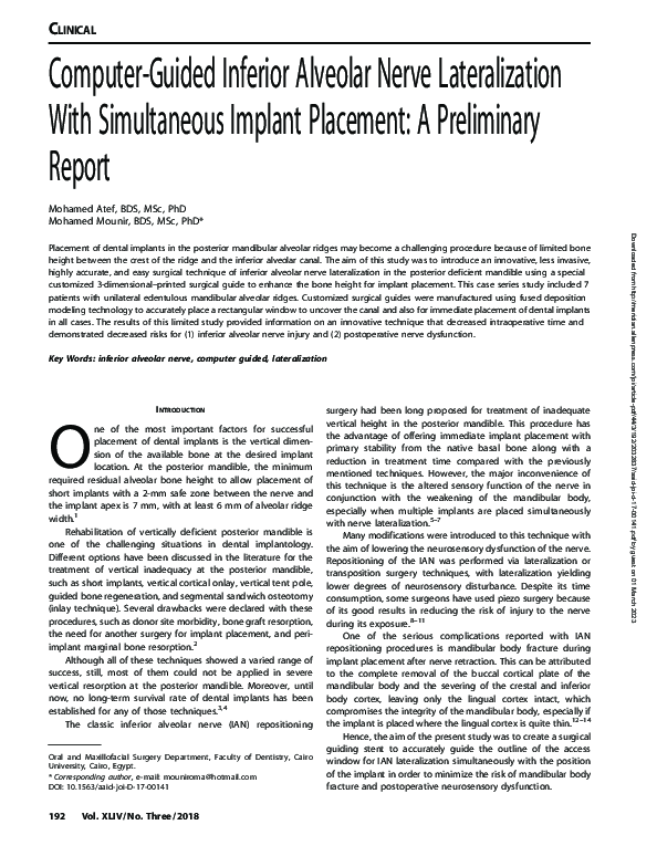 (PDF) Computer-Guided Inferior Alveolar Nerve Lateralization with ...