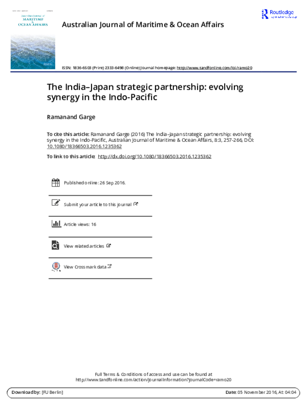 (PDF) The India–Japan strategic partnership: evolving synergy in the ...