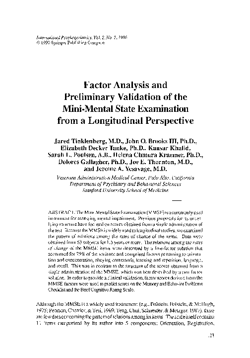 (PDF) Factor Analysis and Preliminary Validation of the Mini-Mental ...