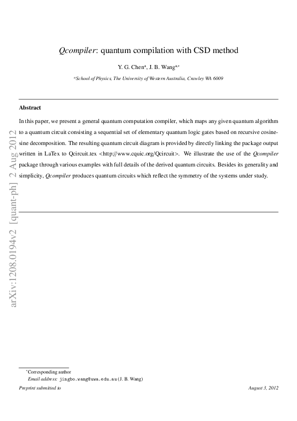 (PDF) Qcompiler: Quantum compilation with the CSD method