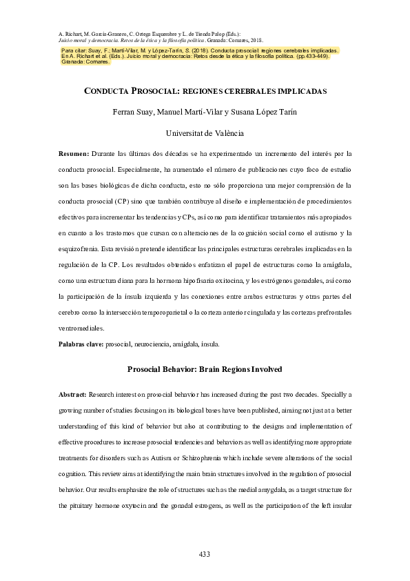 (PDF) Conducta prosocial: regiones cerebrales implicadas