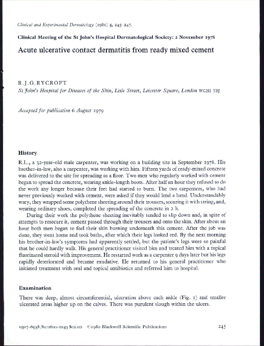 (PDF) Acute ulcerative contact dermatitis from ready mixed cement
