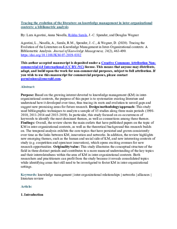 (PDF) Tracing the evolution of the literature on knowledge management ...