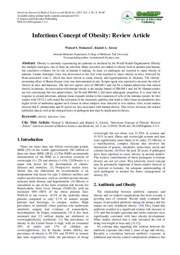 (PDF) Infectious Concept of Obesity: Review Article