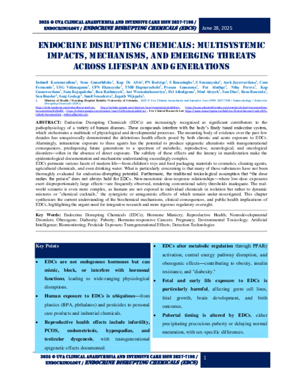 (PDF) Endocrine Disrupting Chemicals: Multisystemic Impacts, Mechanisms ...
