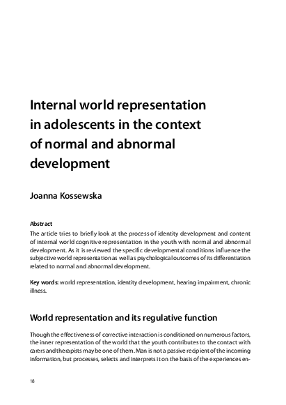 (PDF) Internal world representation in adolescents in the context of ...