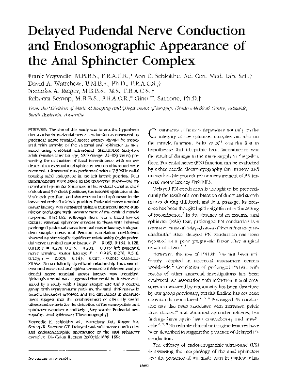 (PDF) Delayed pudendal nerve conduction and endosonographic appearance of the anal sphincter complex
