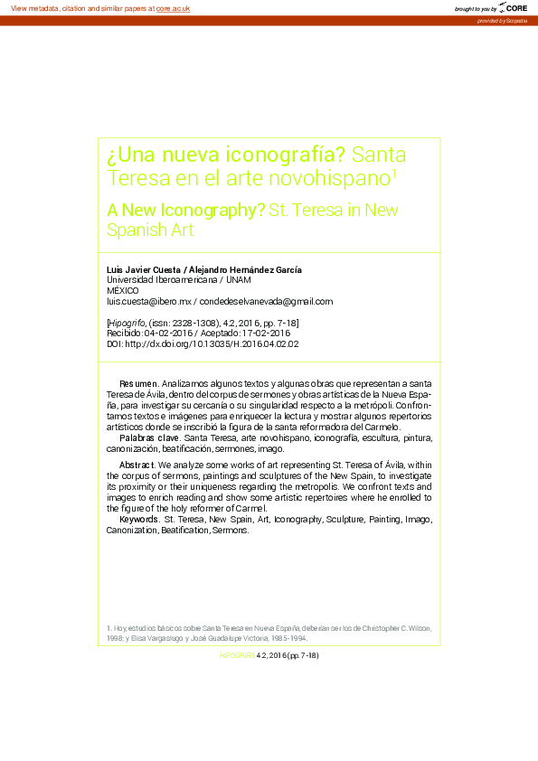 (PDF) A New Iconography? St. Teresa in New Spanish Art