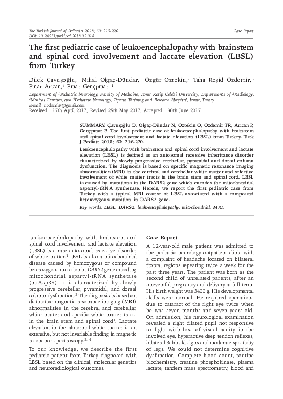 (PDF) The first pediatric case of leukoencephalopathy with brainstem ...