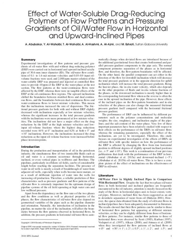 (PDF) Effect of Water-Soluble Drag-Reducing Polymer on Flow Patterns ...