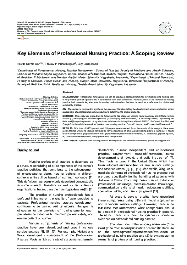 (PDF) Key Elements of Professional Nursing Practice: A Scoping Review
