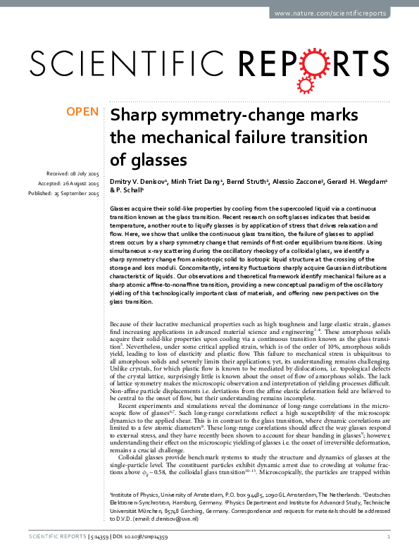 (PDF) Sharp symmetry-change marks the mechanical failure transition of ...