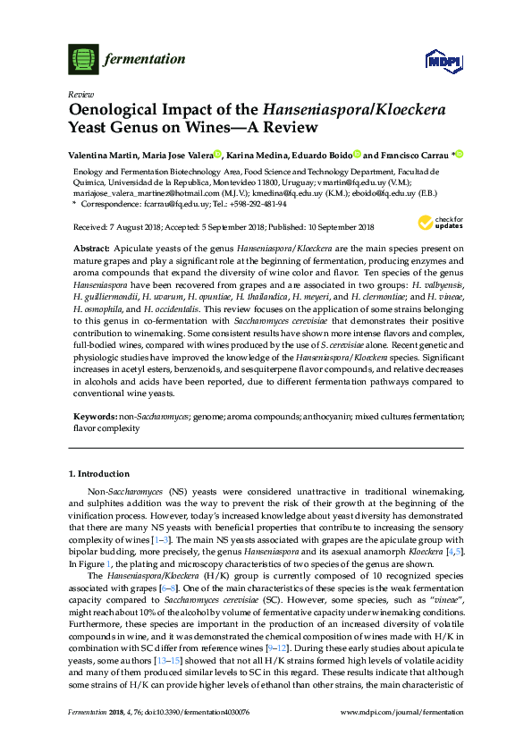 (PDF) Oenological Impact of the Hanseniaspora/Kloeckera Yeast Genus on ...