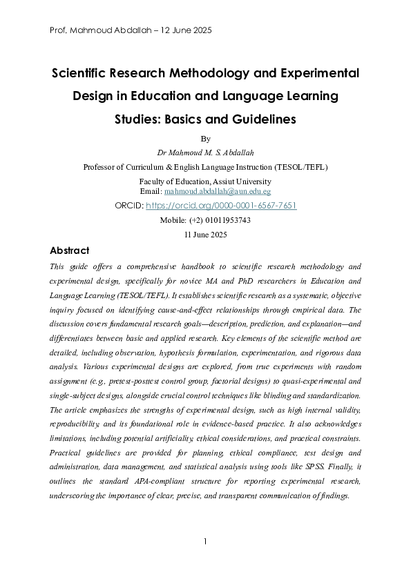 (PDF) Scientific Research Methodology and Experimental Design in ...