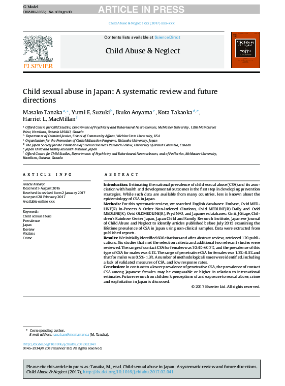 (PDF) Child sexual abuse in Japan: A systematic review and future ...
