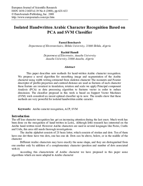 (PDF) Handwritten Arabic character recognition based on SVM Classifier