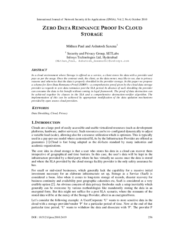 (PDF) Zero Data Remnance Proof in Cloud Storage