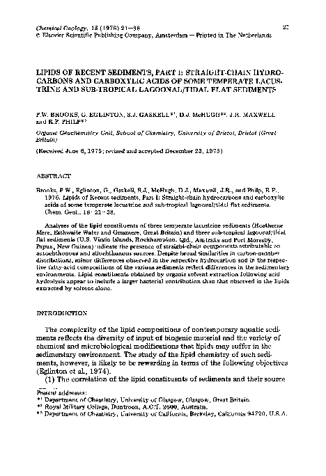 (PDF) Lipids of Recent sediments, Part I: Straight-chain hydrocarbons ...
