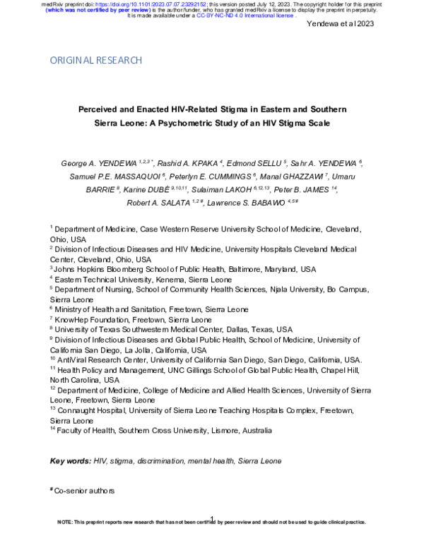 (PDF) Perceived and Enacted HIV-Related Stigma in Eastern and Southern ...