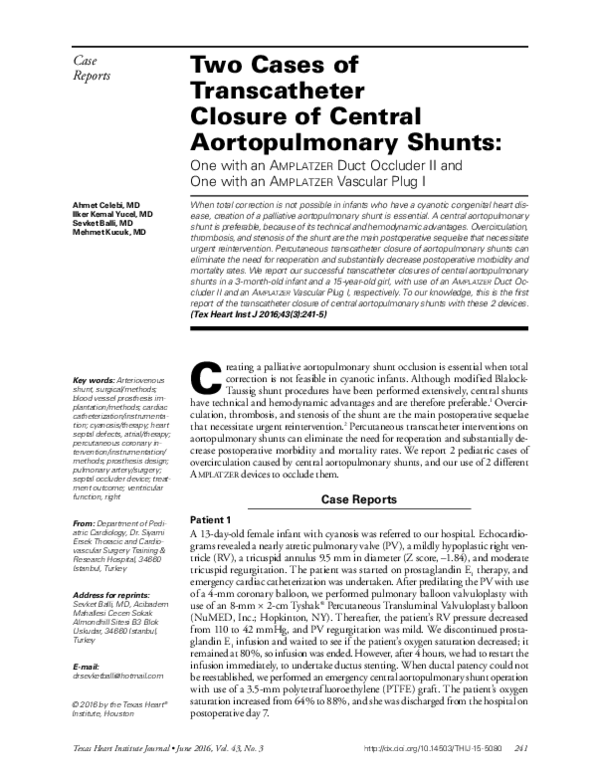 (PDF) Two Cases of Transcatheter Closure of Central Aortopulmonary ...