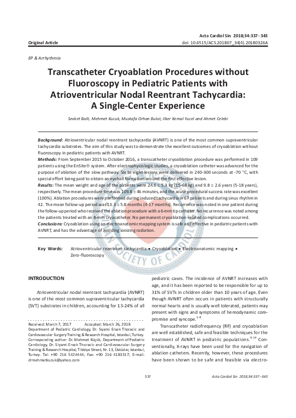 (PDF) Transcatheter Cryoablation Procedures without Fluoroscopy in ...