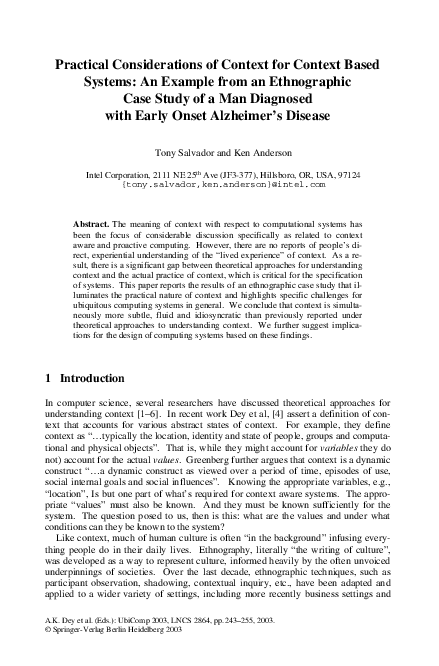 (PDF) Practical Considerations of Context for Context Based Systems: An ...