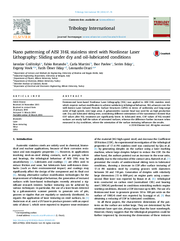 (PDF) Nano patterning of AISI 316L stainless steel with Nonlinear Laser ...