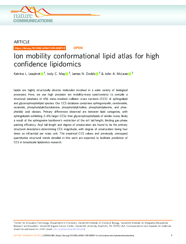(PDF) Ion mobility conformational lipid atlas for high confidence ...