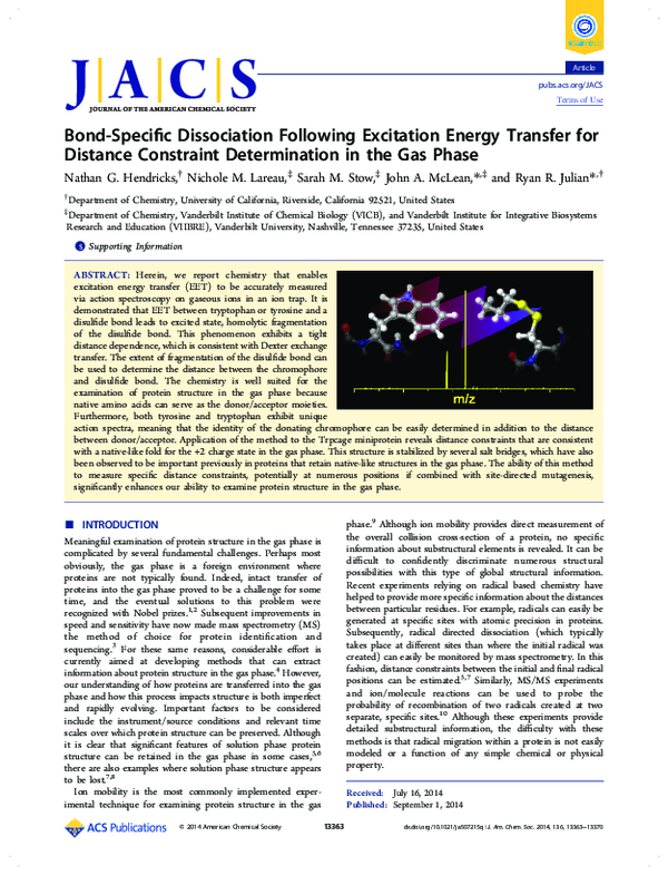 (PDF) Bond-Specific Dissociation Following Excitation Energy Transfer ...