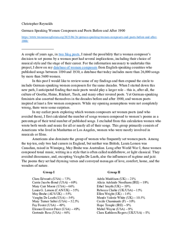 (PDF) German-Speaking Women Composers and Poets Before and After 1900