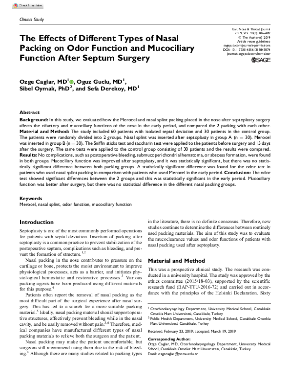 (PDF) The Effects of Different Types of Nasal Packing on Odor Function ...