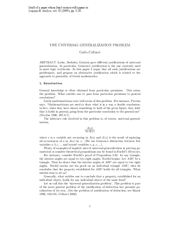 Pdf The Universal Generalization Problem