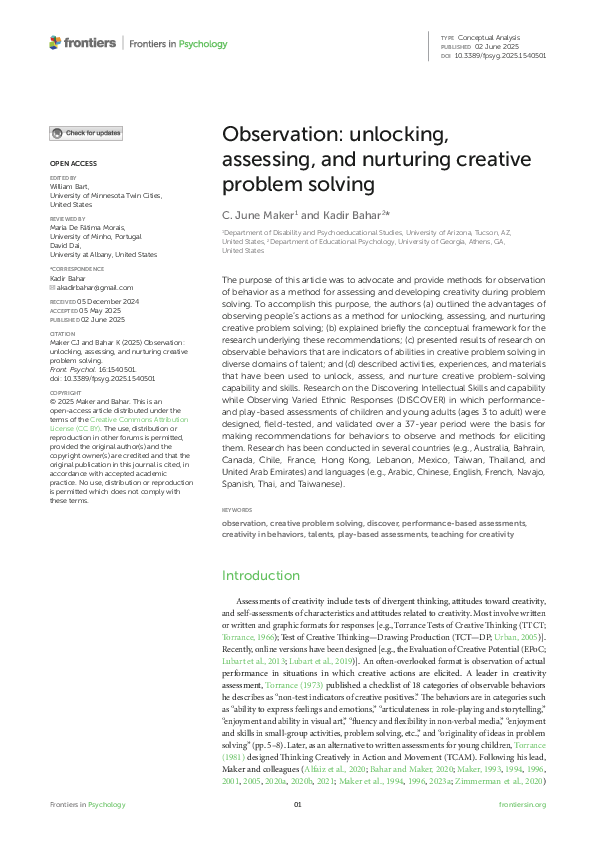 (PDF) Observation: unlocking, assessing, and nurturing creative problem solving