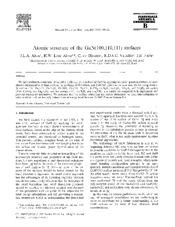 (PDF) Atomic structure of the GaN(100,110,111) surfaces