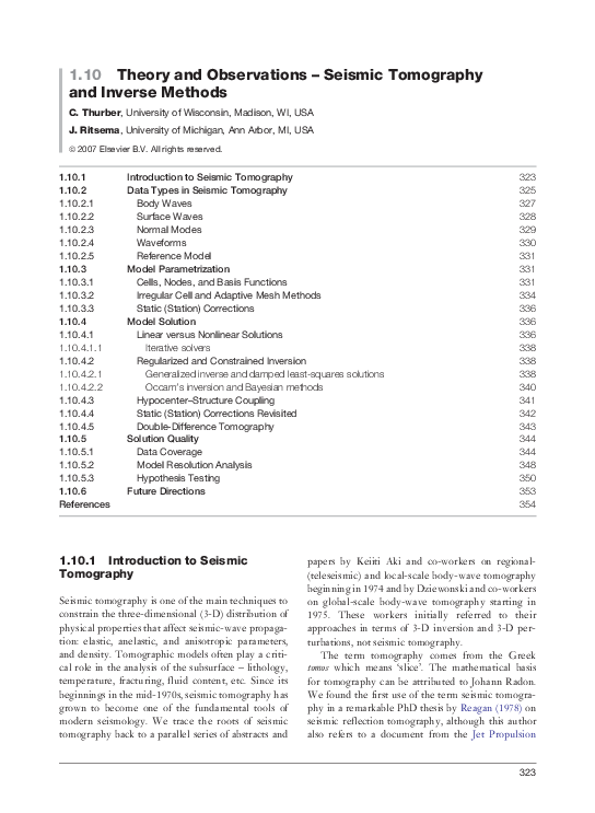 (PDF) Theory and Observations – Seismic Tomography and Inverse Methods