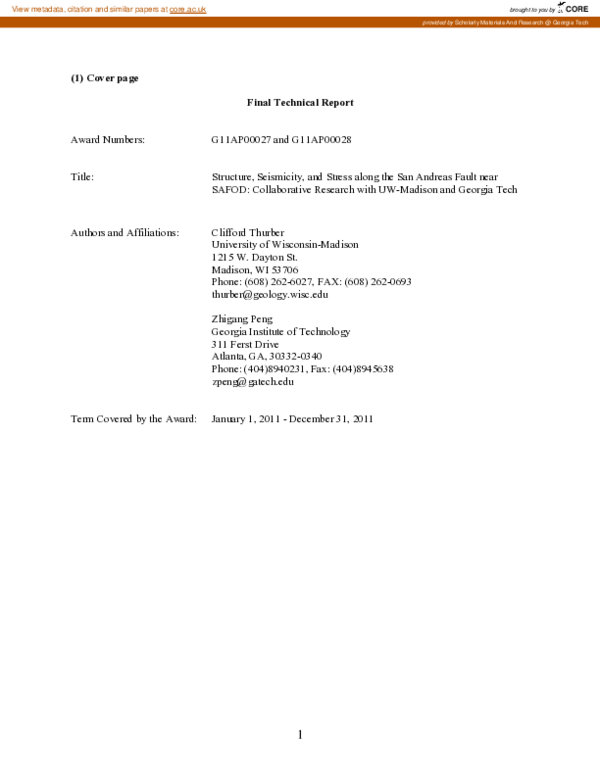 (PDF) Structure, seismicity, and stress along the San Andreas Fault ...