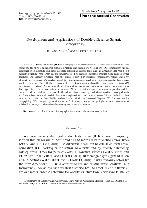 (PDF) Development and Applications of Double-difference Seismic Tomography