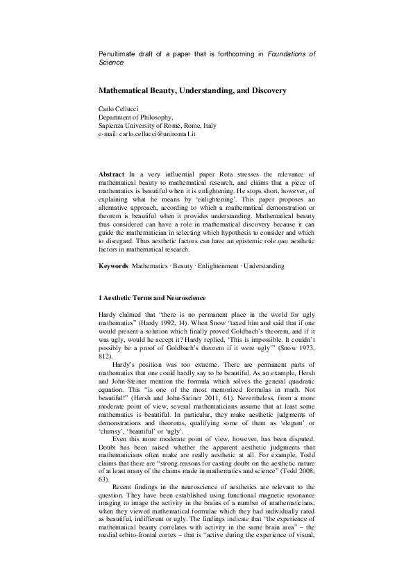 (PDF) Mathematical Beauty, Understanding, and Discovery