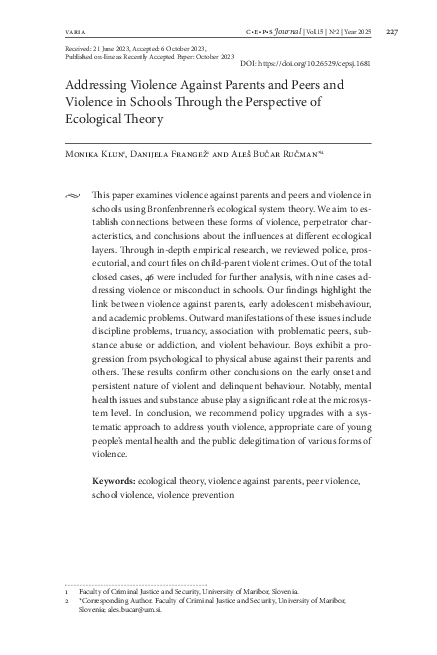 (PDF) Addressing Violence Against Parents and Peers and Violence in Schools Through the ...
