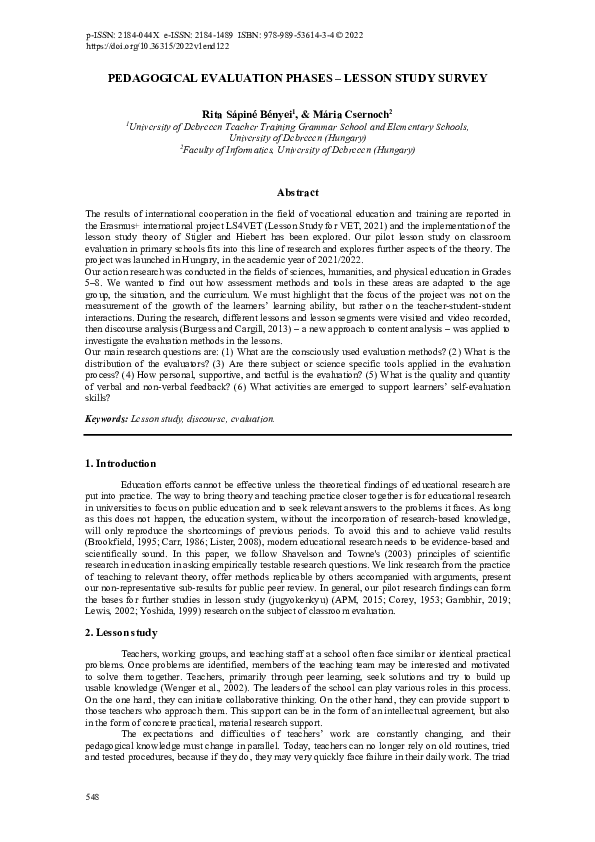 (PDF) Pedagogical Evaluation Phases – Lesson Study Survey