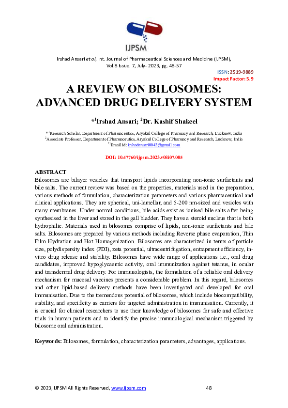 (PDF) A Review on Bilosomes: Advanced Drug Delivery System